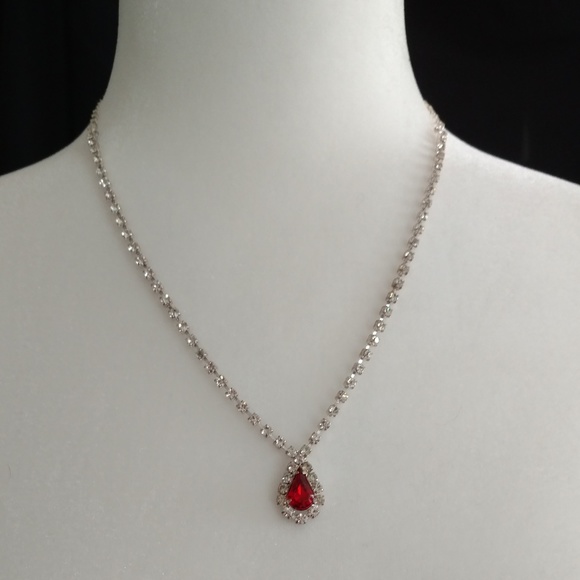 Jewelry | Red Clear Rhinestone Necklace And Earring Set | Poshmark